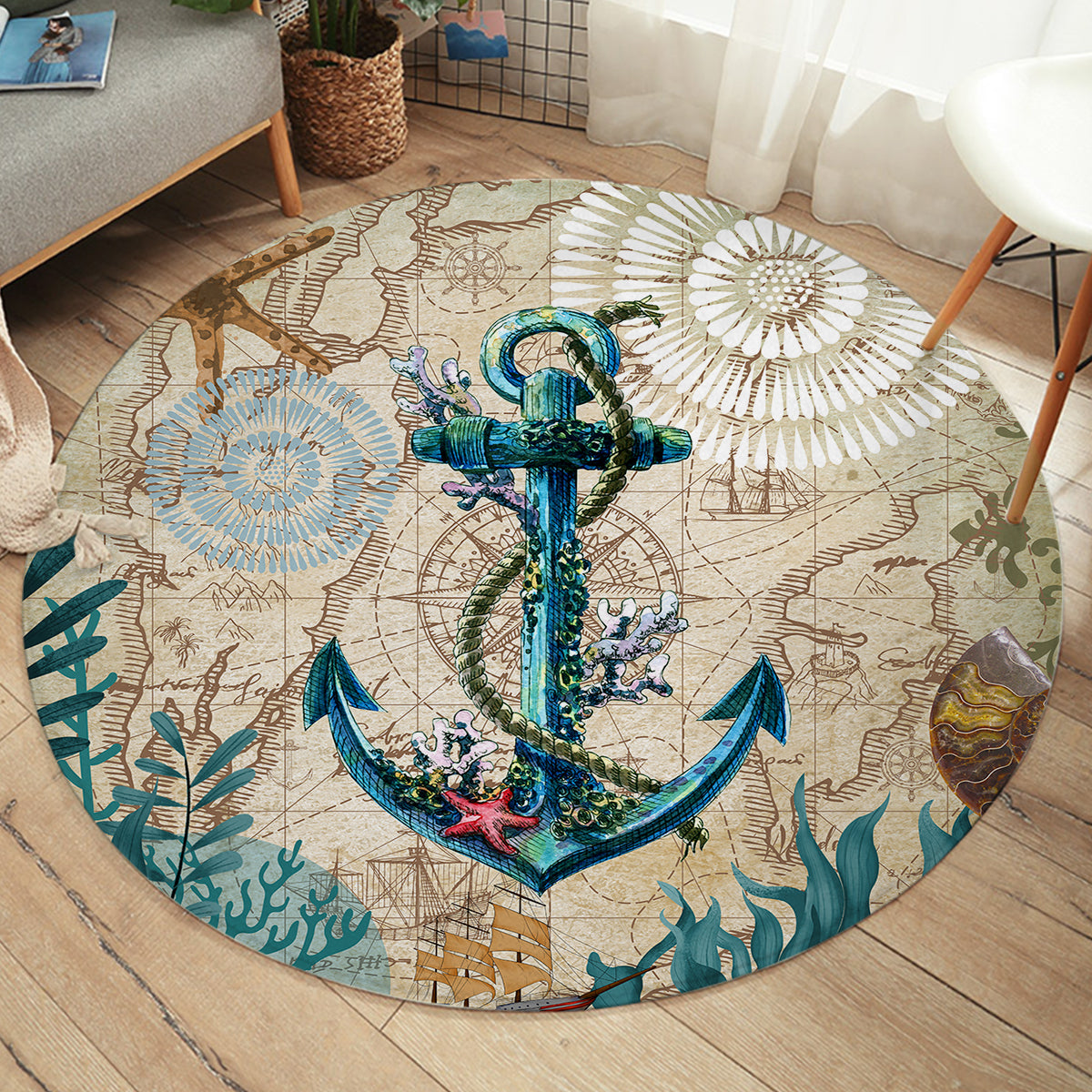 Beach Themed and Nautical Round Area Rugs - Coastal Passion