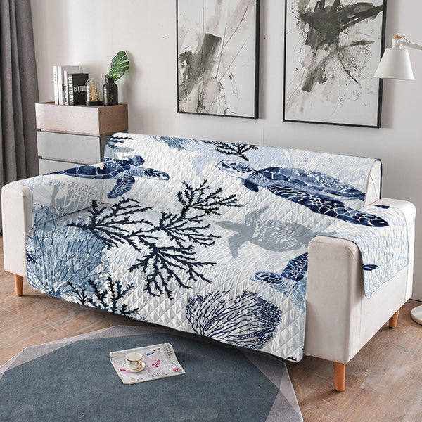 Sofa Cover - Blue Sea Turtles by Coastal Passion
